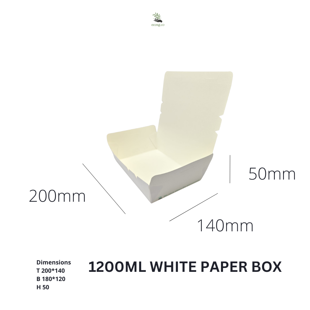 White Paper Lunch Box 1200ml (300pcs/carton) – ECOSG.CO